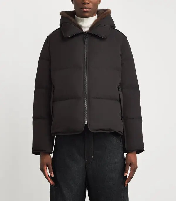 YVES SALOMON Down & Mink Technical Puffer Jacket - Black