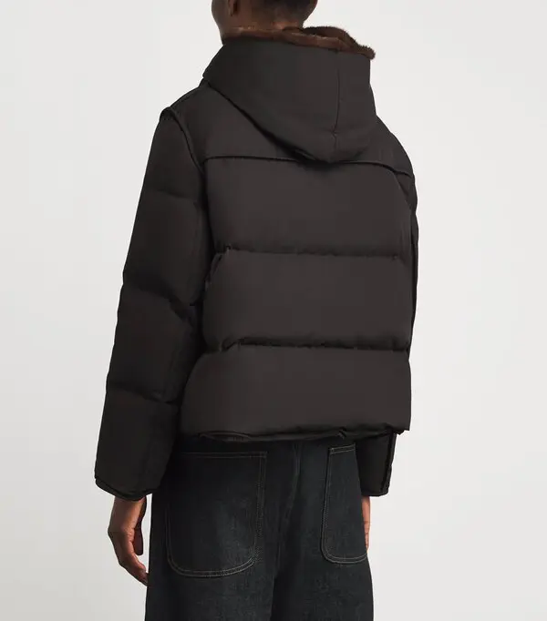 YVES SALOMON Down & Mink Technical Puffer Jacket - Black
