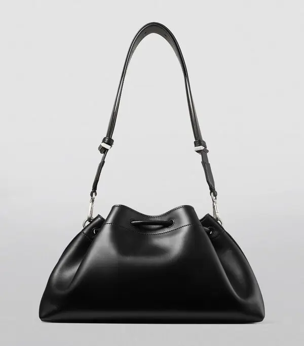 JIMMY CHOO Medium Leather Cinch Bucket Bag - Black