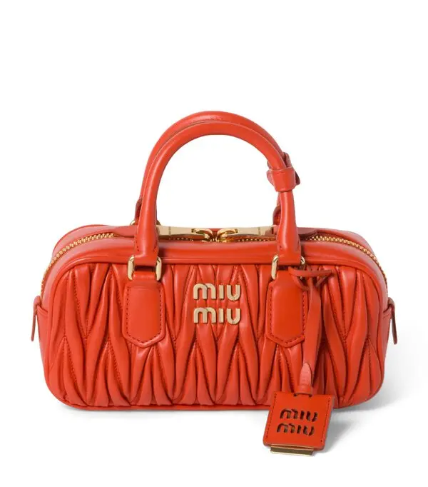 Miu Miu Small Matelassé Leather Arcadie Top-handle Bag - Orange