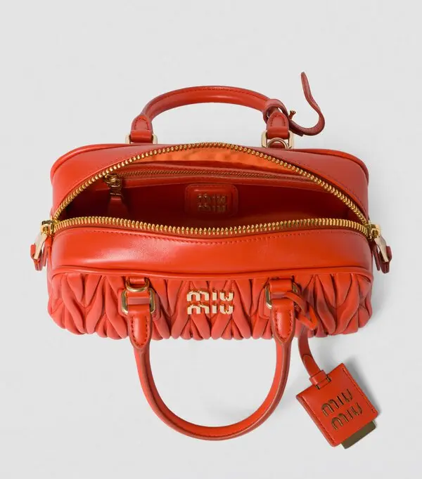 Miu Miu Small Matelassé Leather Arcadie Top-handle Bag - Orange