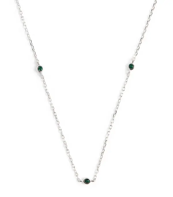 ASTRID & MIYU White Gold And Emerald Charm Necklace - Silver
