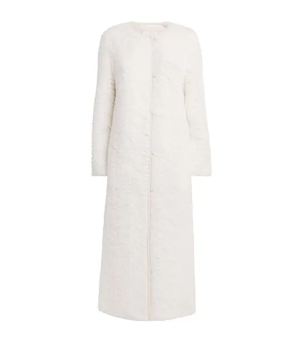 YVES SALOMON Mink Wool Herringbone Long Coat - Beige