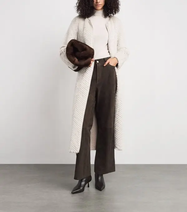 YVES SALOMON Mink Wool Herringbone Long Coat