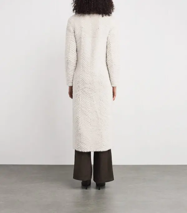 YVES SALOMON Mink Wool Herringbone Long Coat