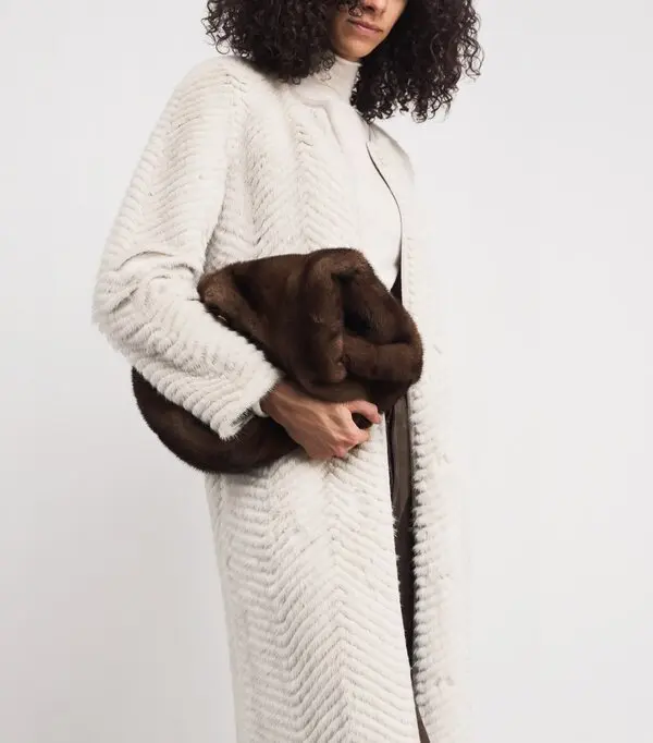 YVES SALOMON Mink Wool Herringbone Long Coat