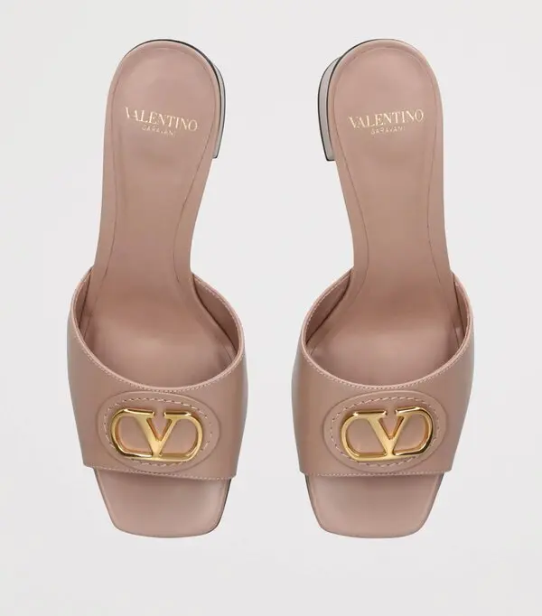 Valentino Garavani Leather Vlogo Block Heel Mules