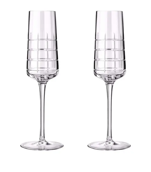 Christofle Graphik Crystal Champagne Flutes - Silver