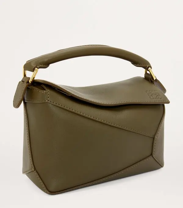 Loewe Mini Leather Puzzle Edge Top-handle Bag - Green