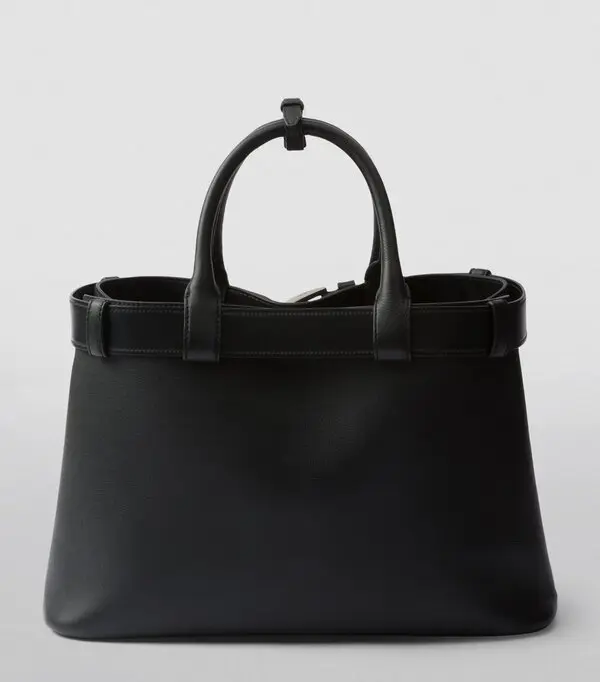 Prada Medium Leather Buckle Tote Bag - Black
