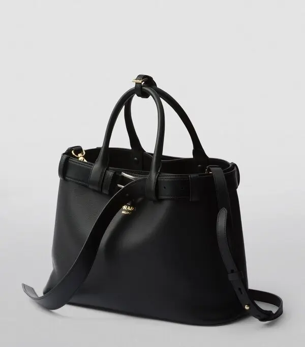 Prada Medium Leather Buckle Tote Bag - Black