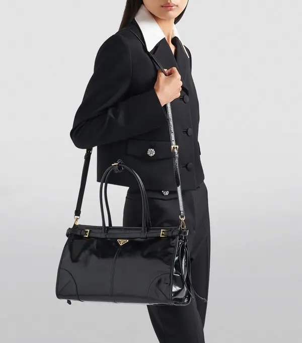 Prada Large Leather Bonnie Top-handle Bag - Black
