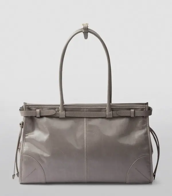 Prada Large Leather Top-handle Bag - Grey
