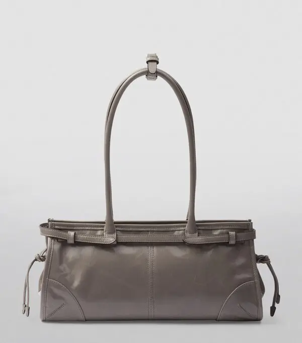 Prada Medium Leather Shoulder Bag - Grey