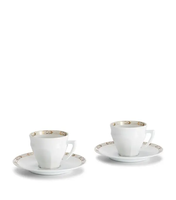 THE MARTHA, BY BACCARAT Set Of 2 Porcelain Talleyrand Coffee Cups And Saucers - Clear