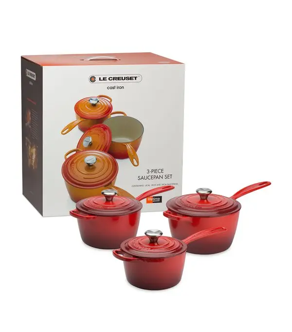 LE CREUSET Set Of 3 Cast Iron Saucepans
