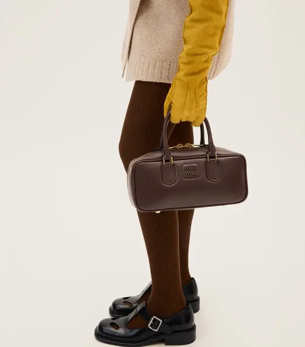 Miu Miu Arcadie Leather Top Handle Bag - Brown