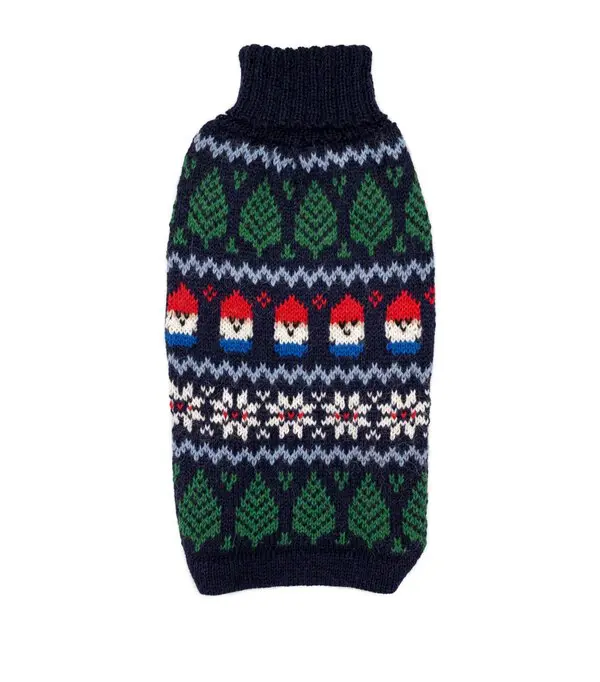ALQO WASI Alpaca Blend Gnome Patterned Dog Sweater - Blue