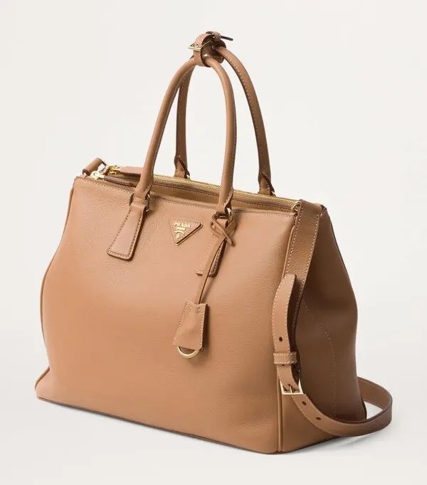 Prada Large Leather Galleria Top Handle Bag - Neutral
