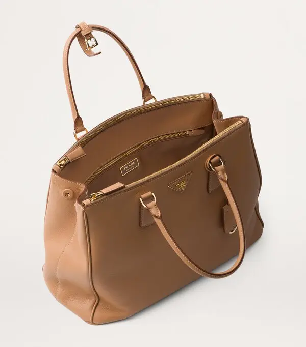 Prada Large Leather Galleria Top Handle Bag - Neutral