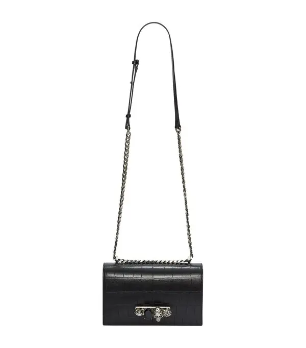 Alexander McQueen Leather Jewelled Satchel With Skull Detail - Black