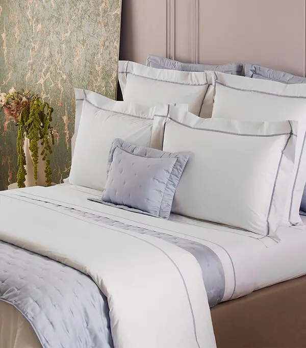 YVES DELORME Pima Cotton Athena Square Oxford Pillowcase - Blue