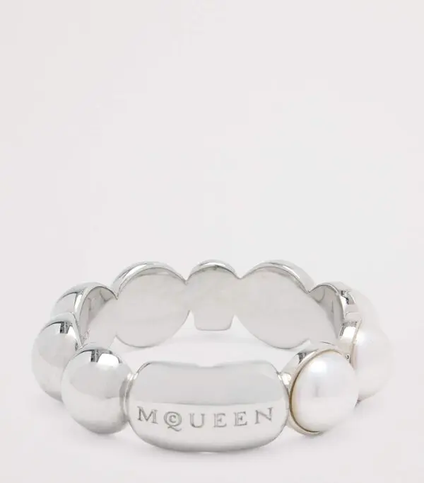Alexander McQueen Faux Pearl And Skull Ring