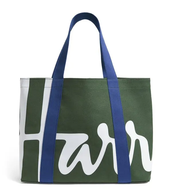 Harrods Medium Cotton Logo Tote Bag - Green
