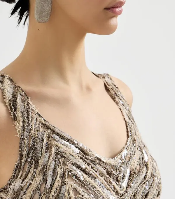 Brunello Cucinelli Chevron Sequinned Mini Dress