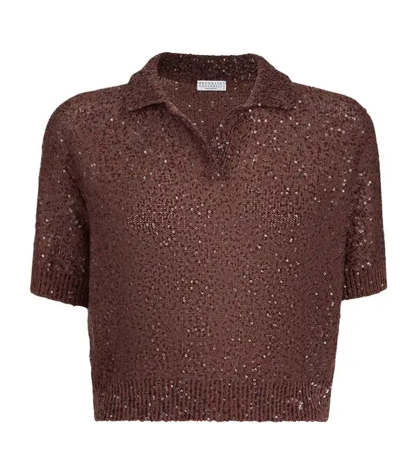 Brunello Cucinelli Sequin Collared Top - Red