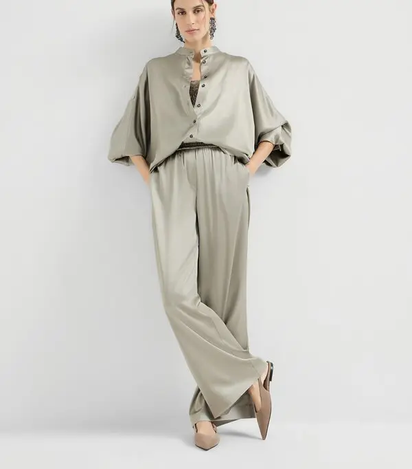 Brunello Cucinelli Silk-blend Satin Track Trousers