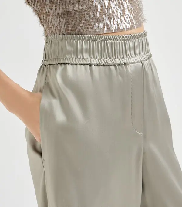 Brunello Cucinelli Silk-blend Satin Track Trousers