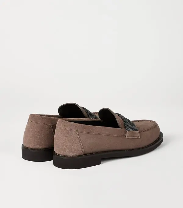 Brunello Cucinelli Suede Monili-embroidered Penny Loafers