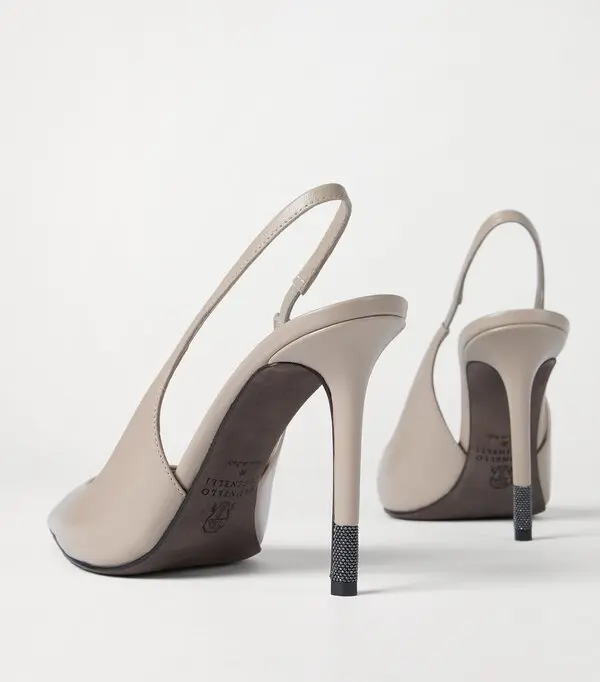 Brunello Cucinelli Leather Slingback Pumps With Monili Detail