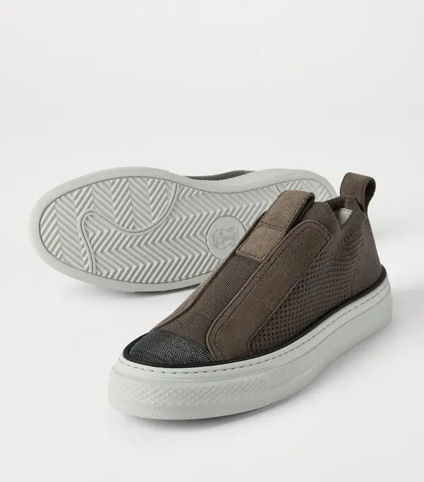 Brunello Cucinelli Knitted Suede-trimmed Sneakers