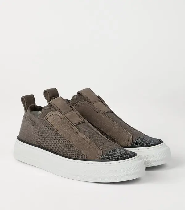 Brunello Cucinelli Knitted Suede-trimmed Sneakers