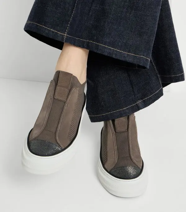 Brunello Cucinelli Knitted Suede-trimmed Sneakers