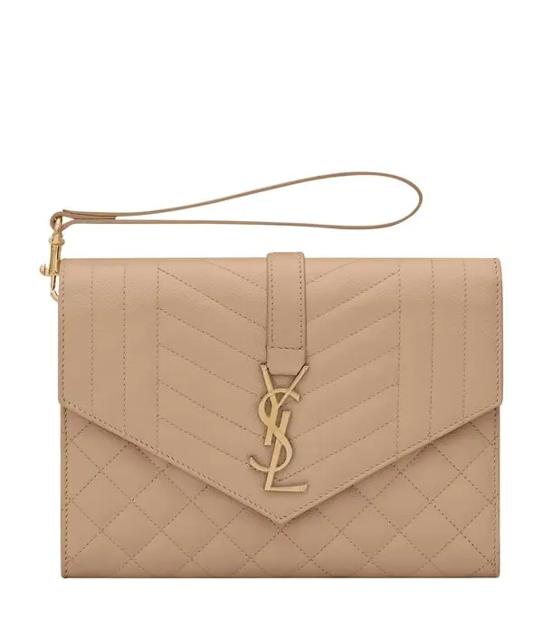 Saint Laurent Quilted Leather Pouch - Beige