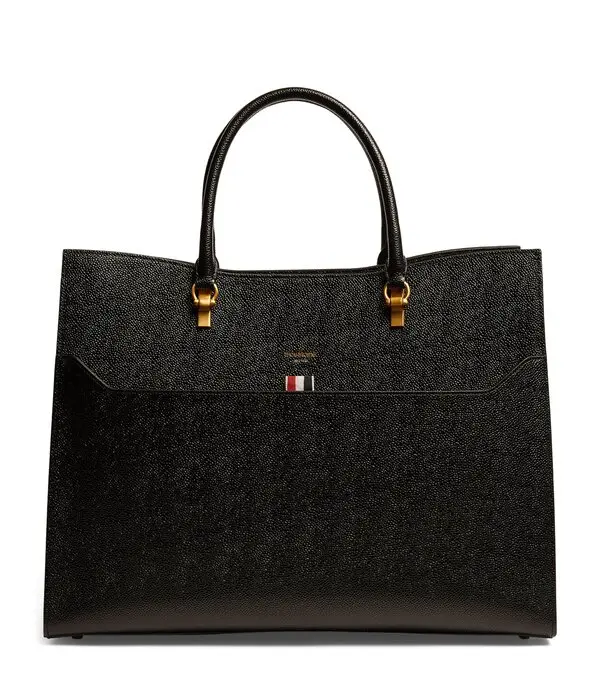 Thom Browne Large Leather Tote Bag - Black