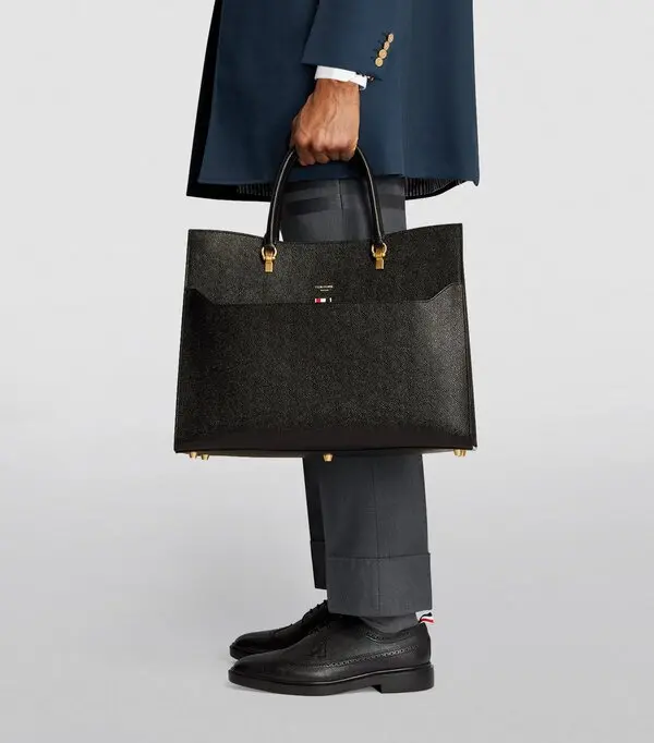 Thom Browne Large Leather Tote Bag