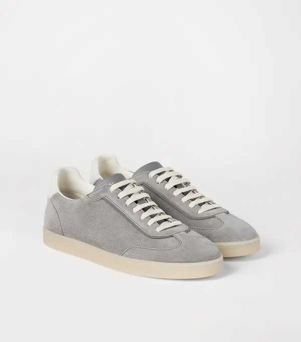 Brunello Cucinelli Suede Low Top Lace Up Sneakers - White