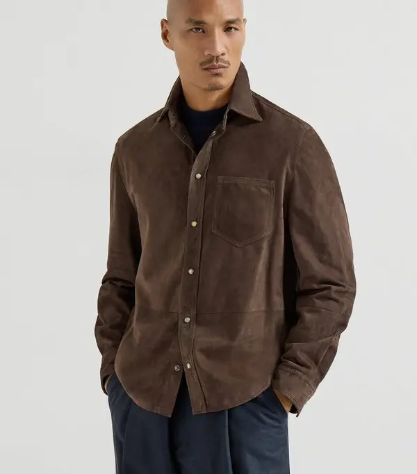 Brunello Cucinelli Suede Shirt - Brown