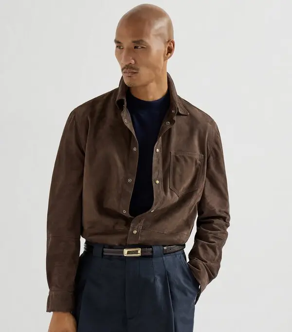 Brunello Cucinelli Suede Shirt - Brown