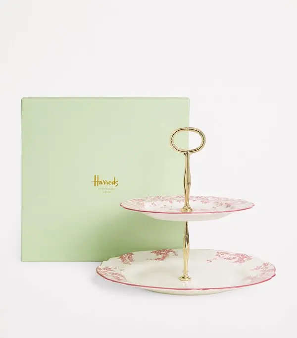 Harrods Bone China Toile Two-tier Cake Stand - Pink