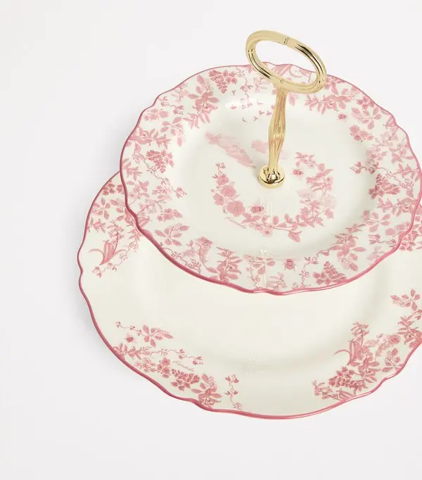 Harrods Bone China Toile Two-tier Cake Stand - Pink