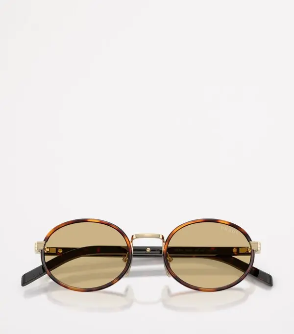 Prada Oval Sunglasses With Tortoiseshell Effect - Brown