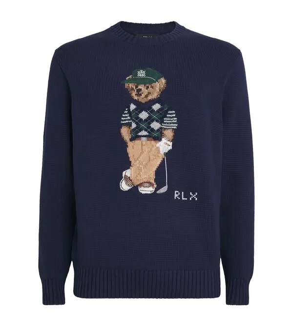 Rlx Ralph Lauren Cotton-blend Polo Bear Knit Sweater - Navy