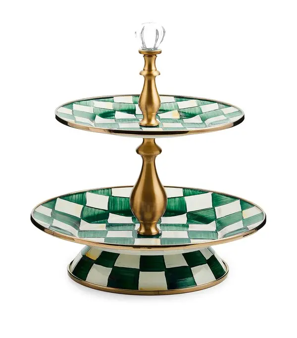 MACKENZIE-CHILDS Emerald Check Two-tier Sweet Stand - Green