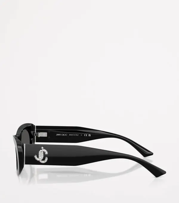 JIMMY CHOO Oval Sunglasses With Crystal Embellishments - Black