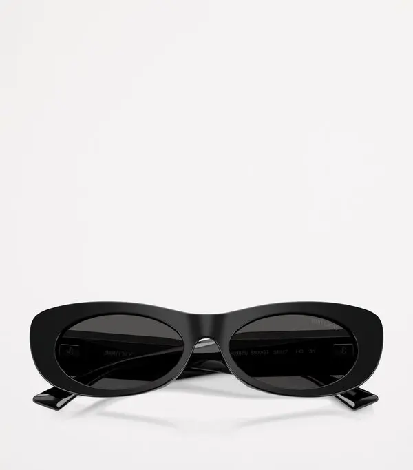 JIMMY CHOO Oval Sunglasses With Crystal Embellishments - Black